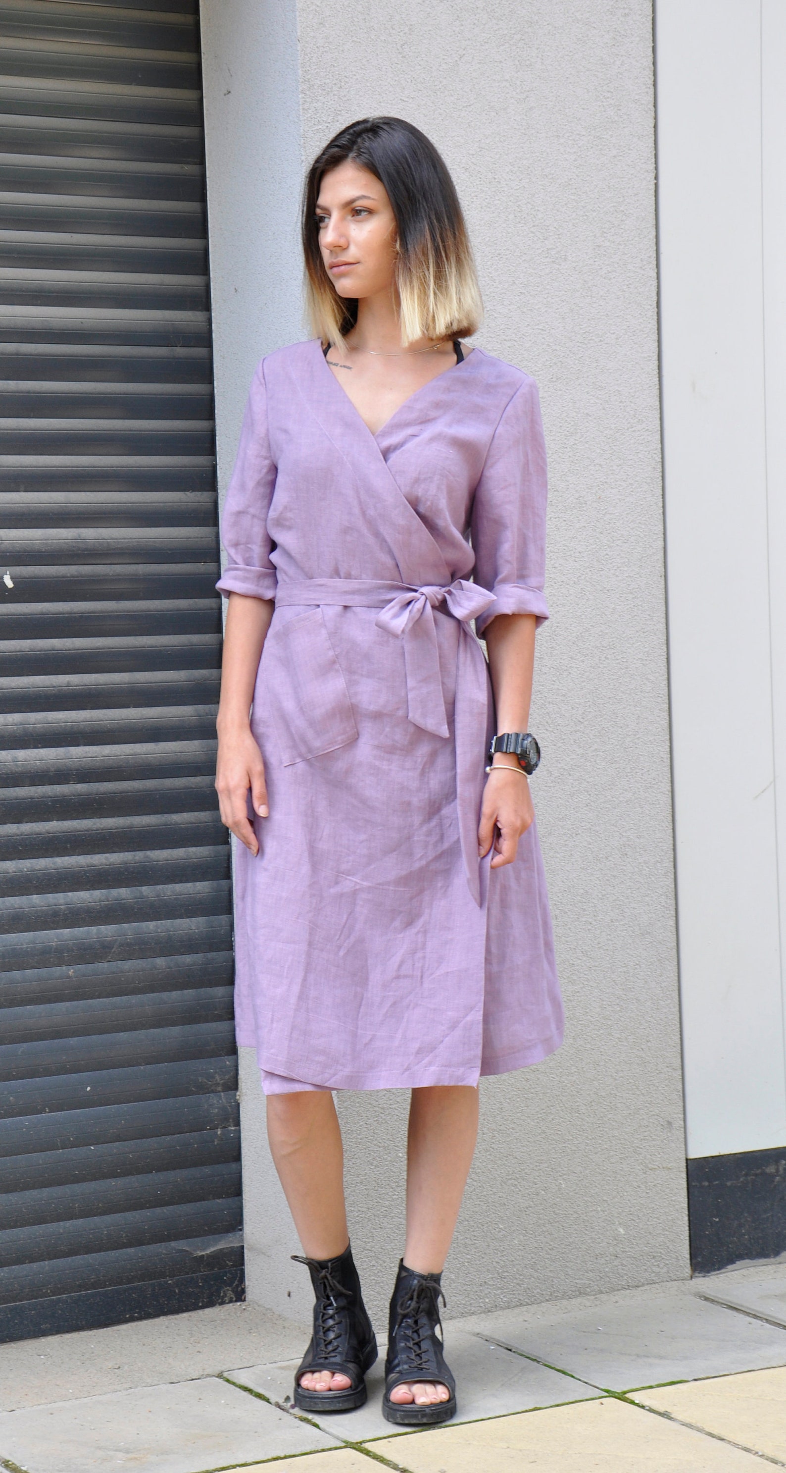 Purple Linen Dress Linen Wrap Dress Summer Linen Dress - Etsy