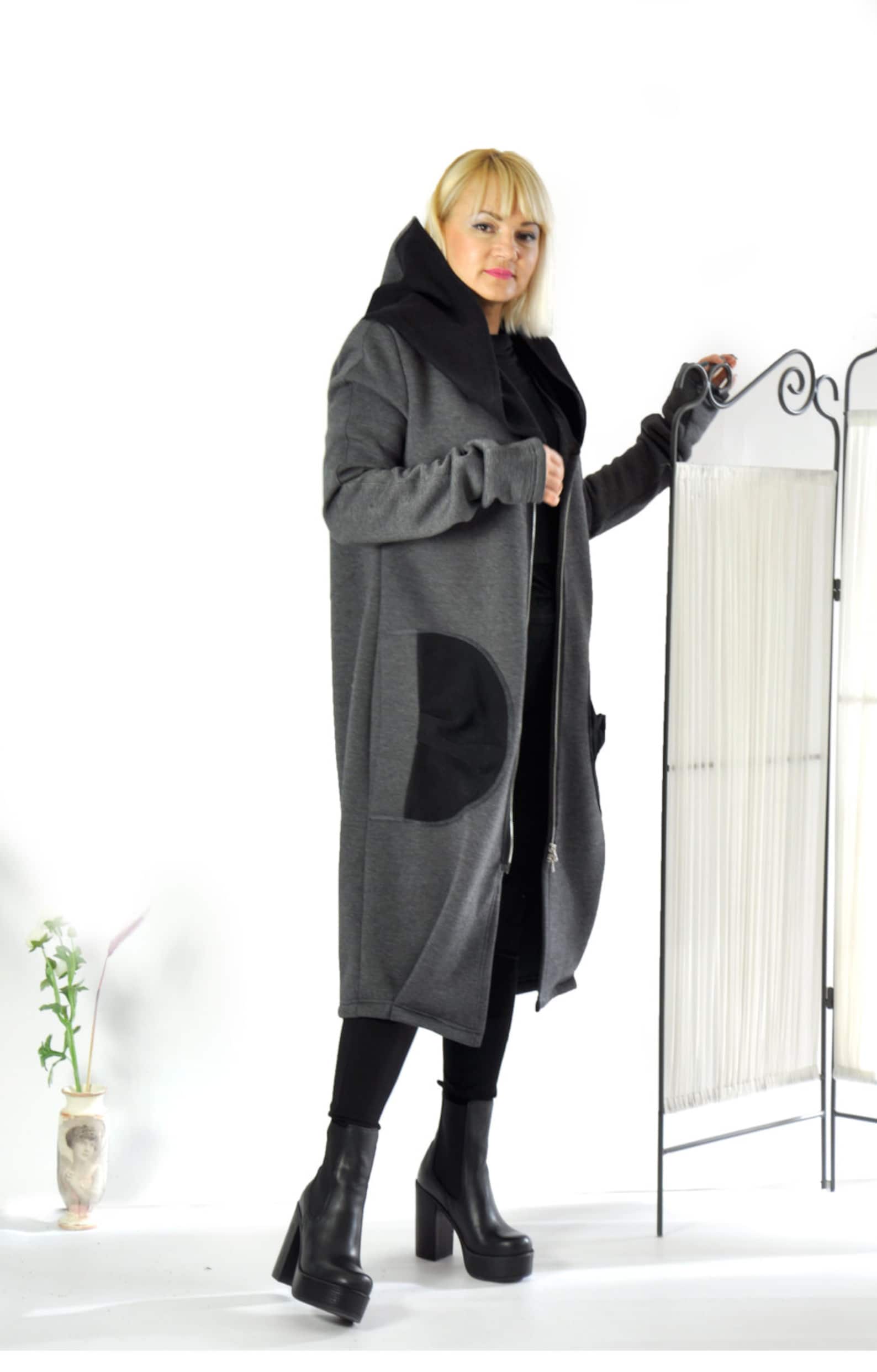 Hooded Coat Winter Coat Women Jacket Dark Gray Coat Fall - Etsy
