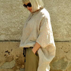 Linen Tunic, Beige Loose Top, Oversize Linen Button up Shirt, Plus Size ...