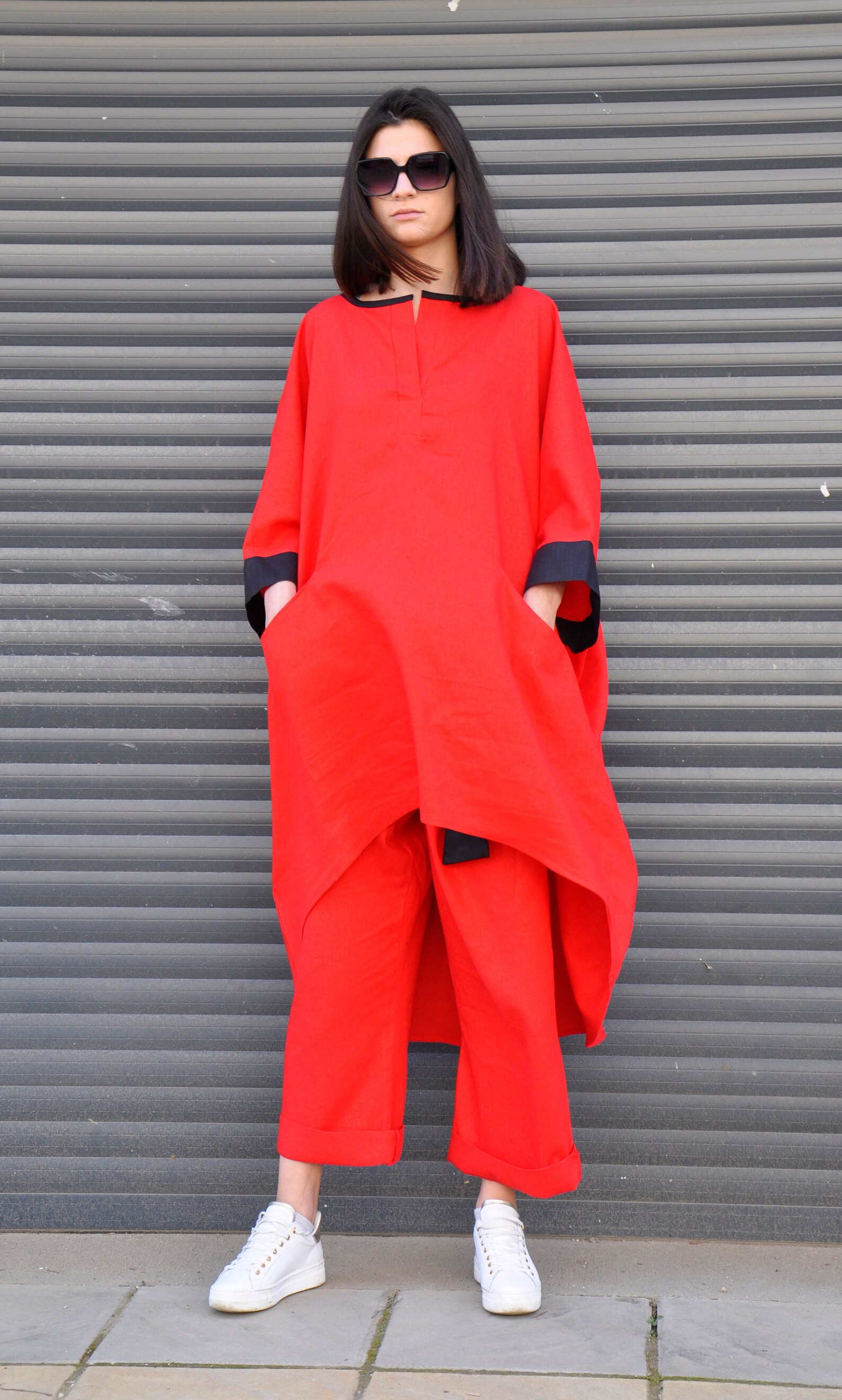 Linen Outfit Red Outfit Women Set Pants Set Linen Set - Etsy