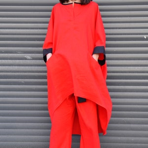 Red Linen Pants Set, Women's Summer Outfit, Wide Leg - Etsy