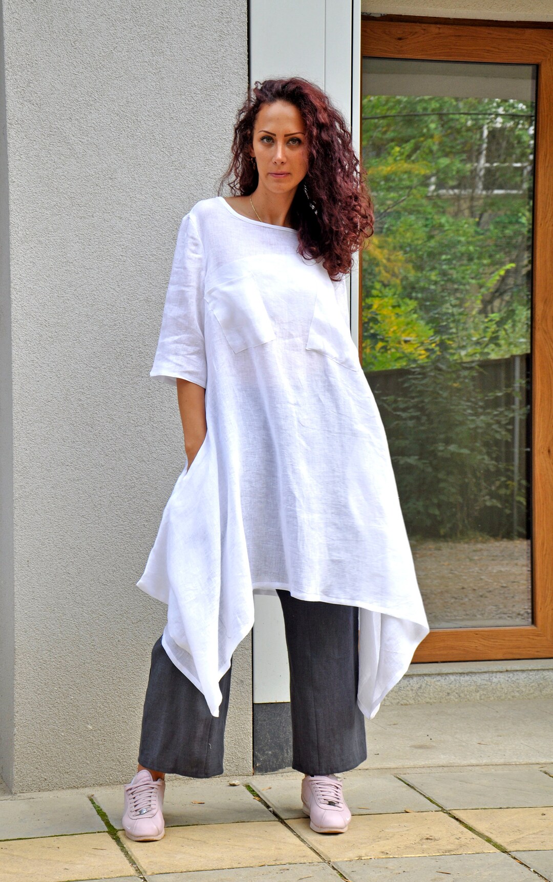 White Linen Tunic Plus Size, Modern Shirt Top, Long Tunic Women ...