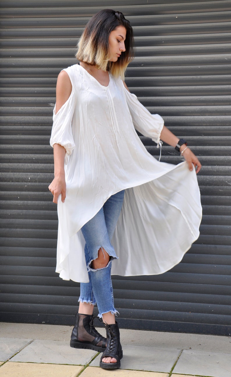 White Top Silk Summer Tunic Extravagant Long Tunic White - Etsy