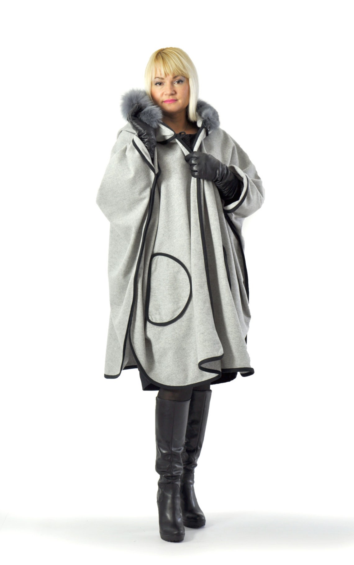 Winter Cape Coat Fur Coat Hooded Cape Coat Plus Size - Etsy