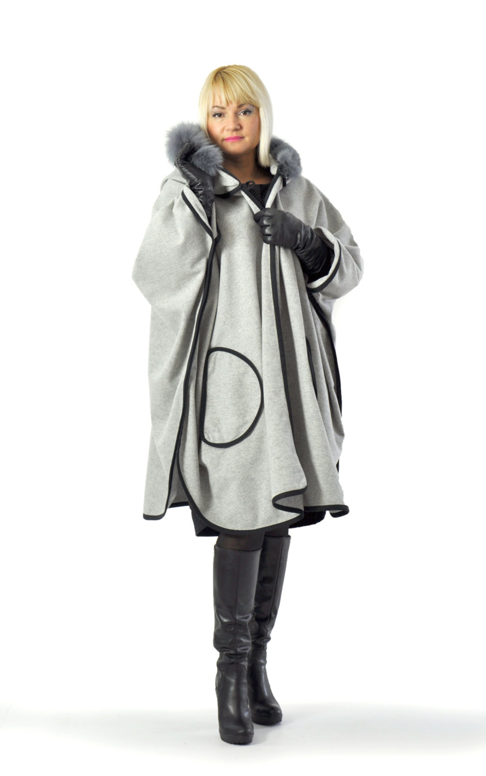 Winter Cape Coat, Fur Coat, Hooded Cape Coat, Plus Size Clothing, Women ...