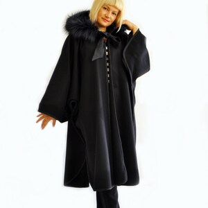 Black Wool Cape Wool Winter Coat Black Wool Coat Plus Size | Etsy