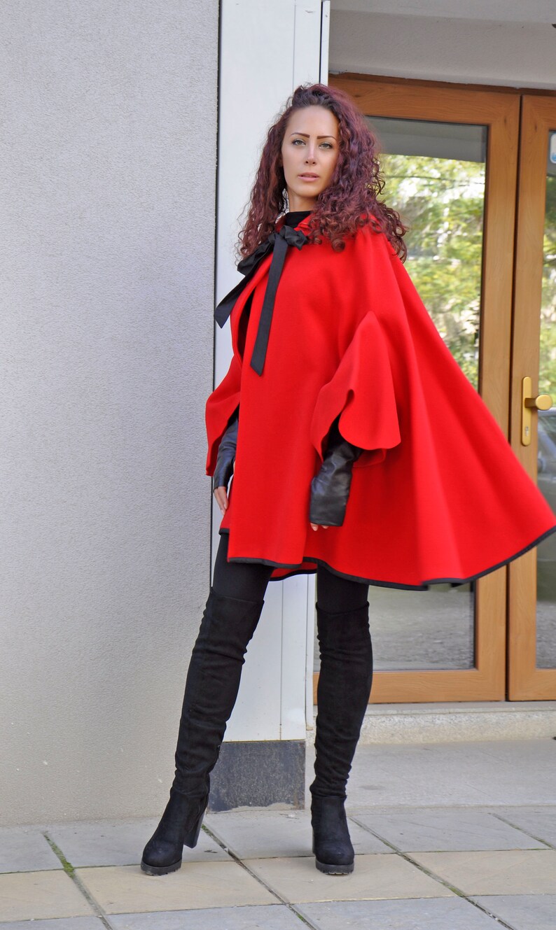 Red Cape Coat Winter Cape Coat Wool Cape Coat Batwing Coat - Etsy UK