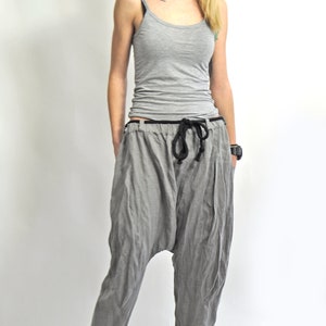 Gray Drop Crotch Pants, Linen Harem Pants, Plus Size Pants, Wide ...