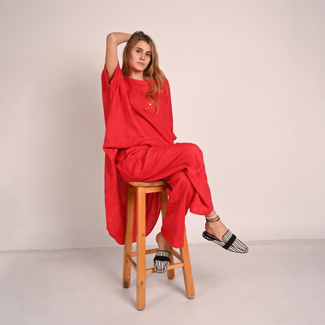 Linen Outfit, Red Outfit, Women Set, Linen Summer Outfit, Linen Set ...