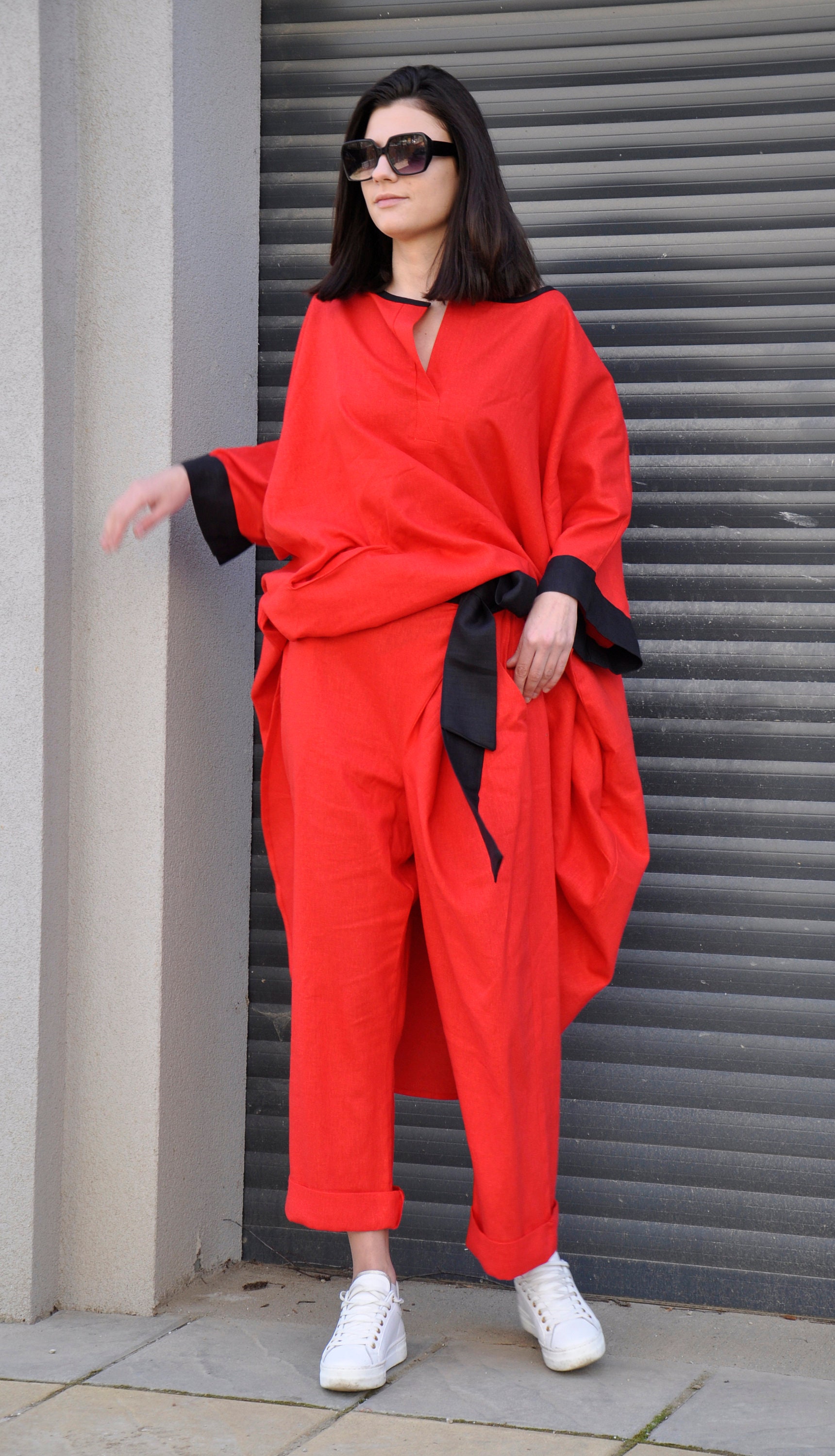 Red Linen Pants Set, Women's Summer Outfit, Wide Leg - Etsy