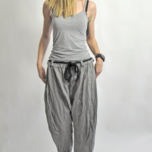 Gray Drop Crotch Pants, Linen Harem Pants, Plus Size Pants, Wide ...