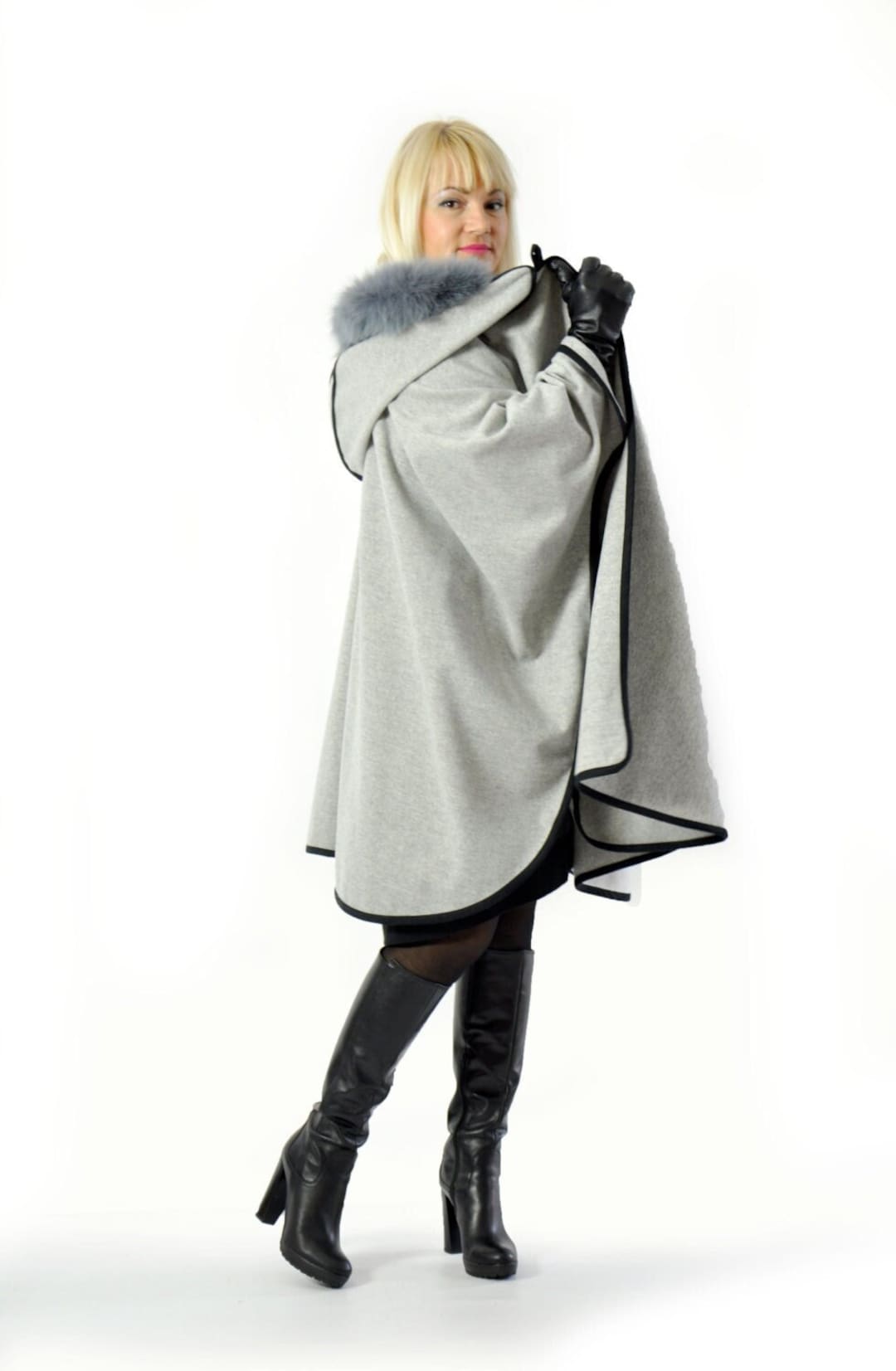 Winter Cape Coat, Fur Coat, Hooded Cape Coat, Plus Size Clothing, Women ...