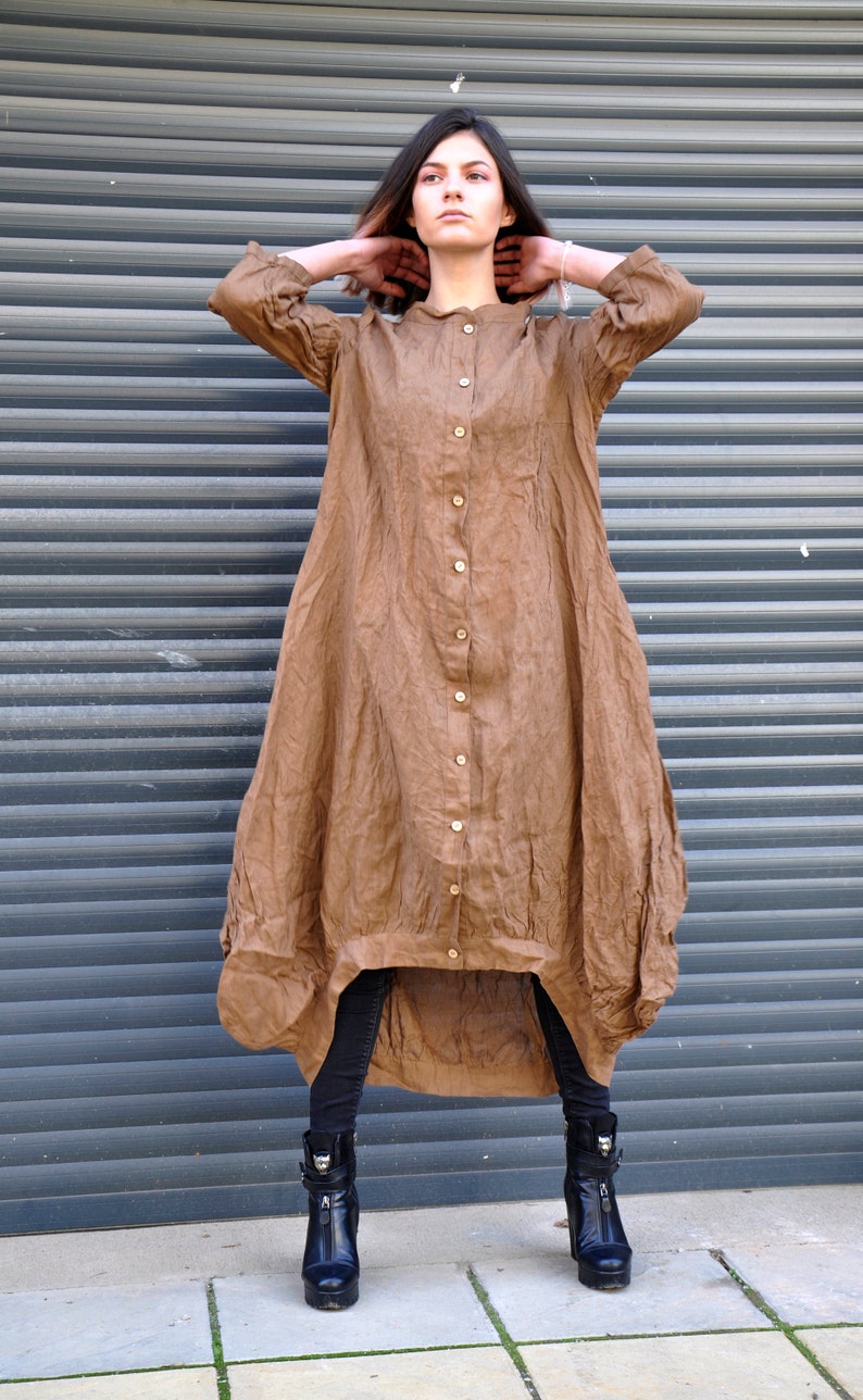 Brown Coffee Linen Dress Button Down Shirt Dress Linen - Etsy