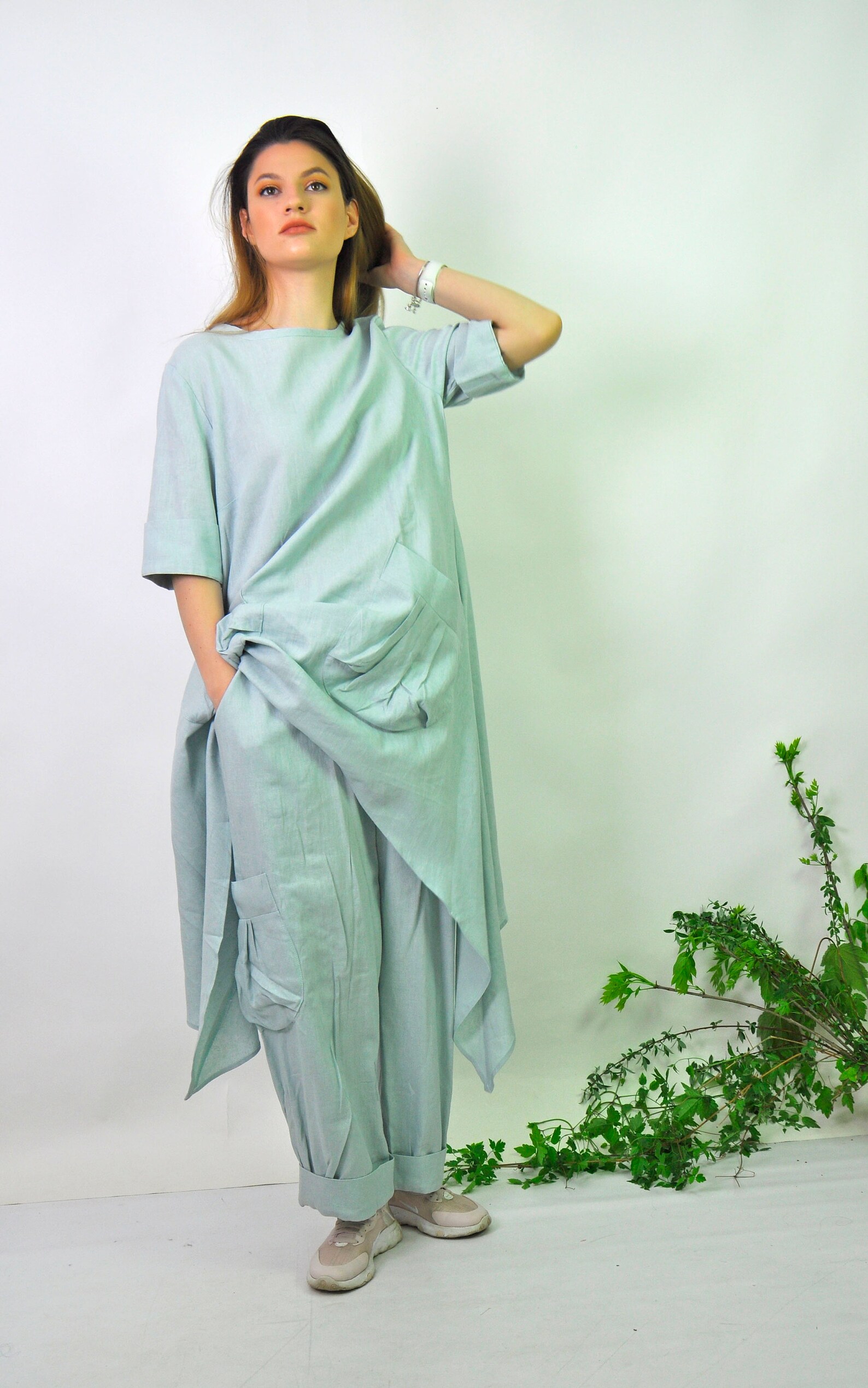 Tunic and Pants Set in Linen, Women Linen Outfit, Linen Set, Linen ...
