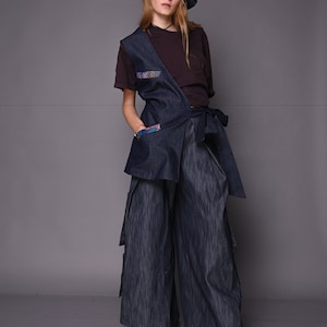 Denim Palazzo Pants, Wide Leg Trousers, High Waisted Pants, Japanese ...