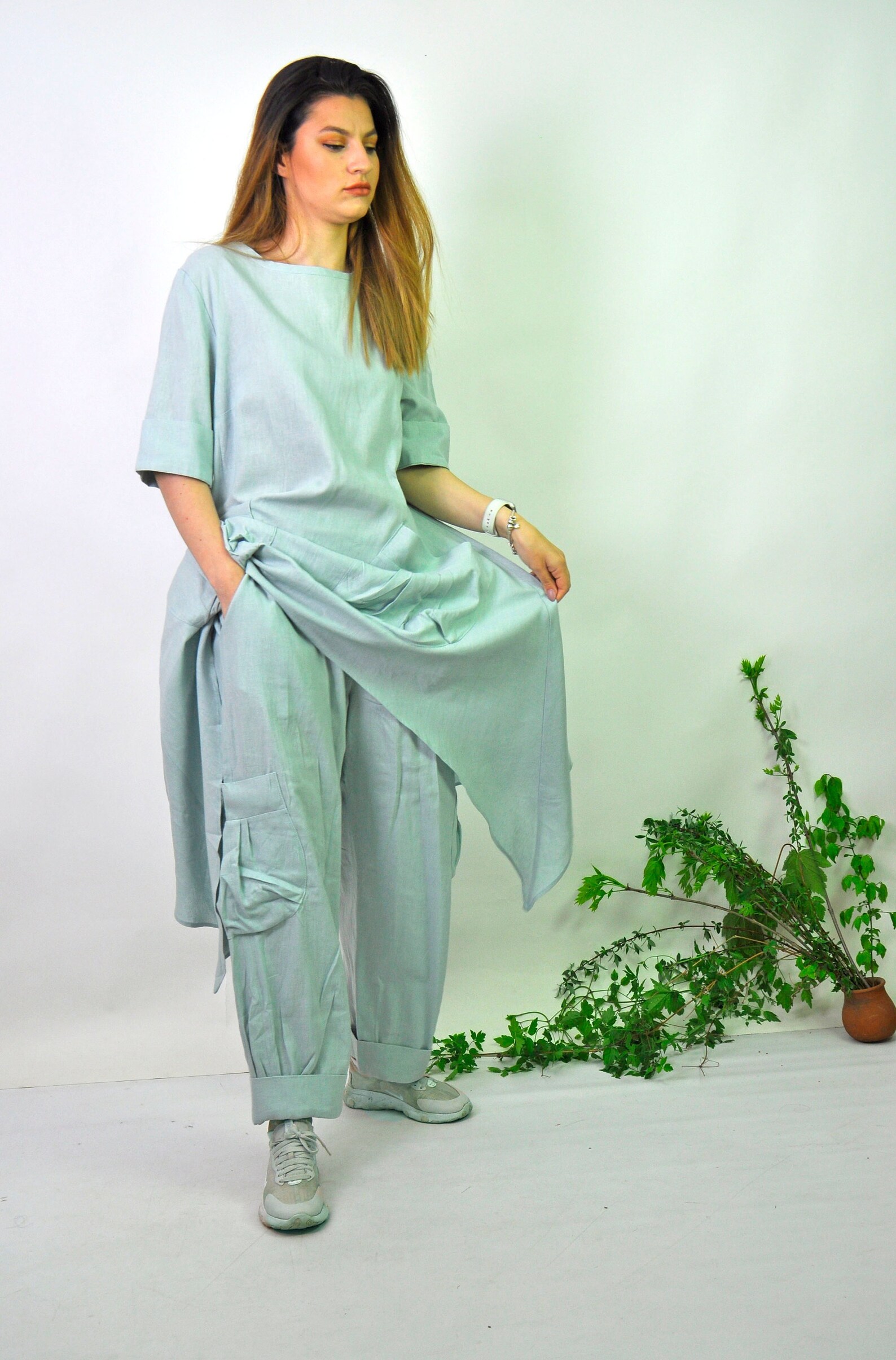 Tunic and Pants Set in Linen Women Linen Outfit Linen Set - Etsy