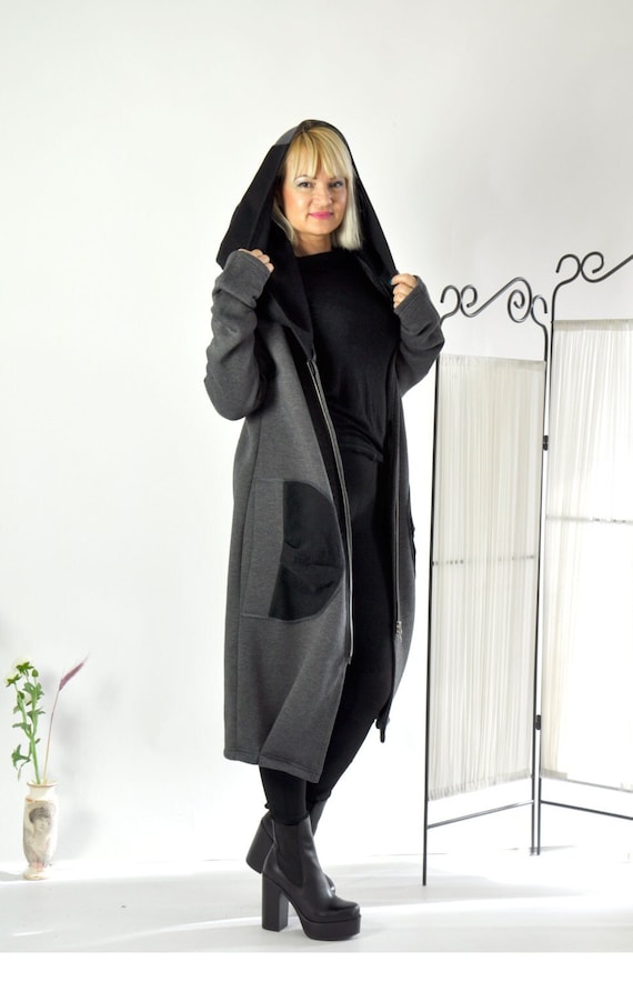 Hooded Coat Winter Coat Women Jacket Dark Gray Coat Fall | Etsy