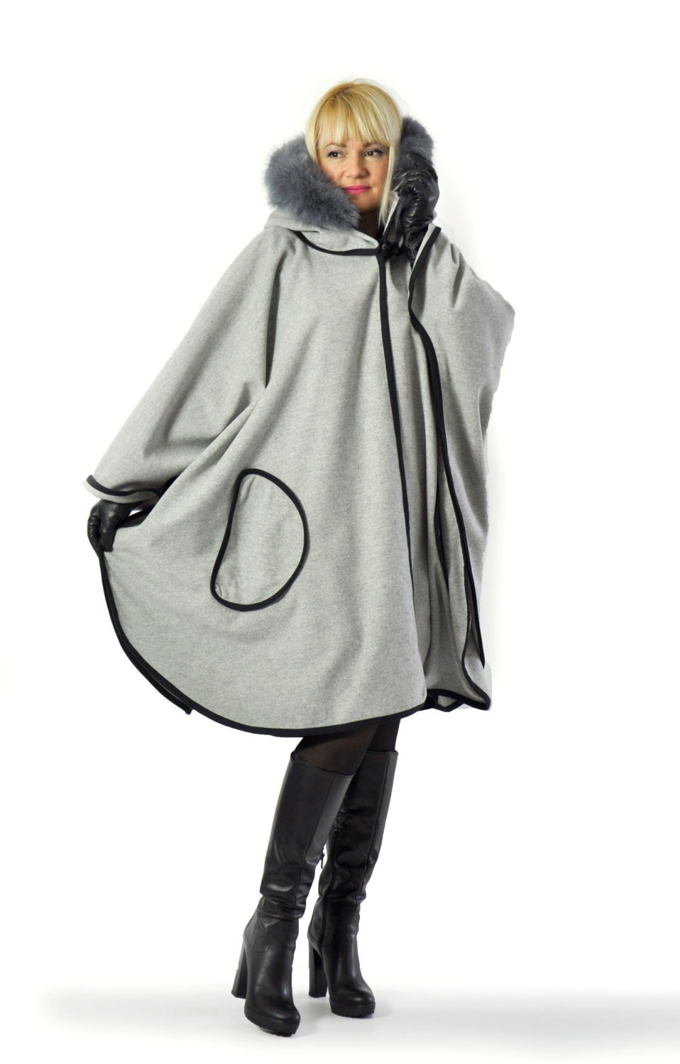 Winter Cape Coat Fur Coat Hooded Cape Coat Plus Size - Etsy