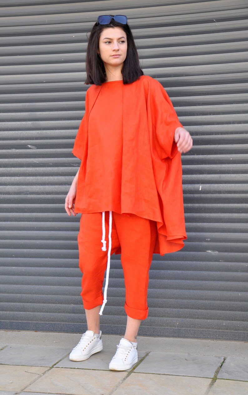 Orange Outfit, Linen Set, Pants Set, Summer Outfit, Linen Clothing ...