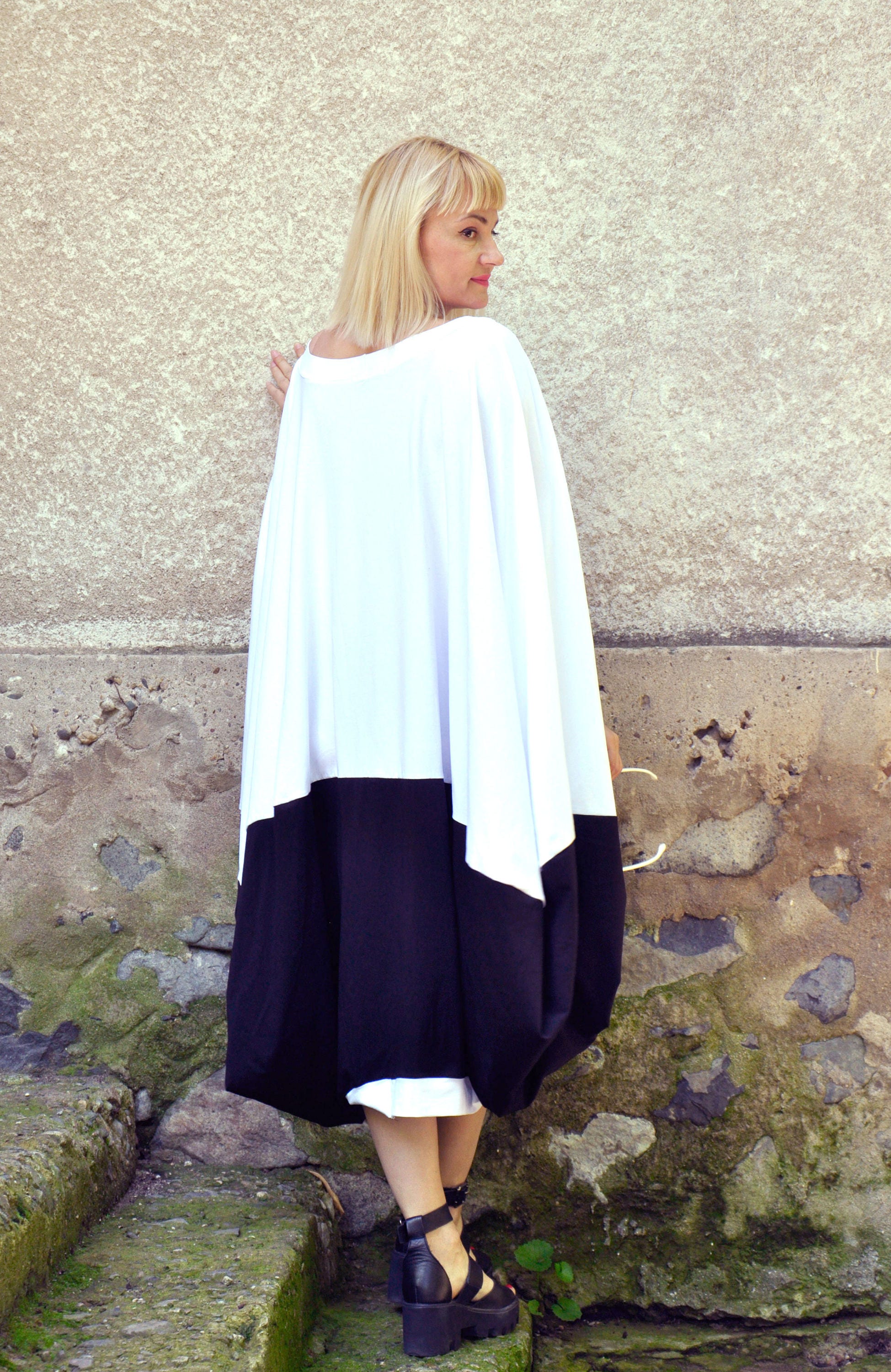 Extravagant Dress Black and White Dress Loose Dress Wide | Etsy