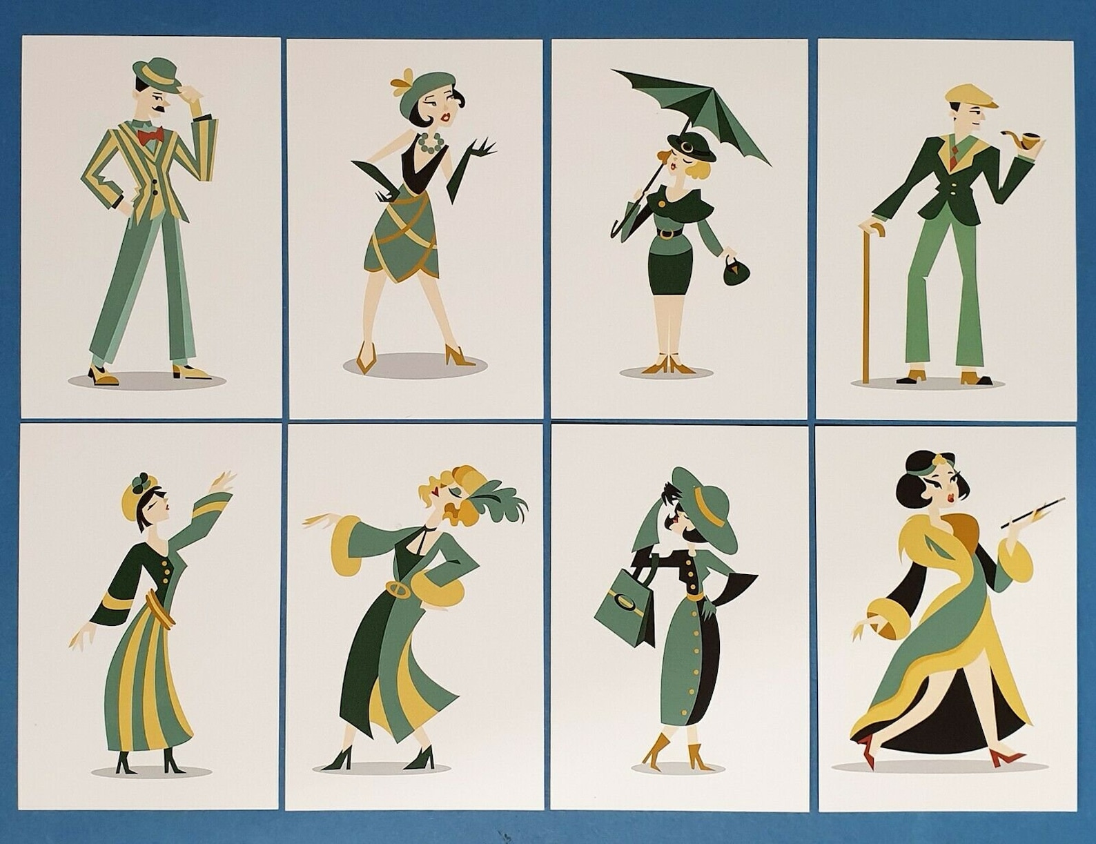 Set of 8 NEW Postcards 1920s Art Deco Style Characters Roaring | Etsy