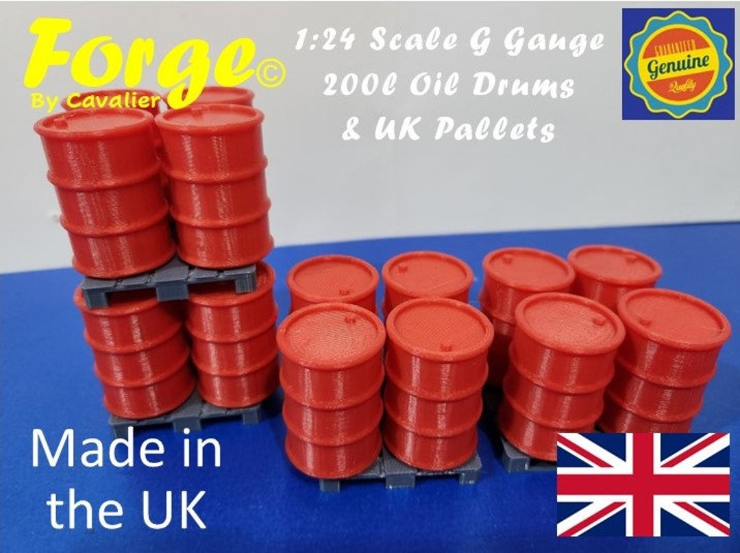 200L Oil Drums Barrels 16pcs+4 Pallets 1:24 Scale Diorama G Gauge ...
