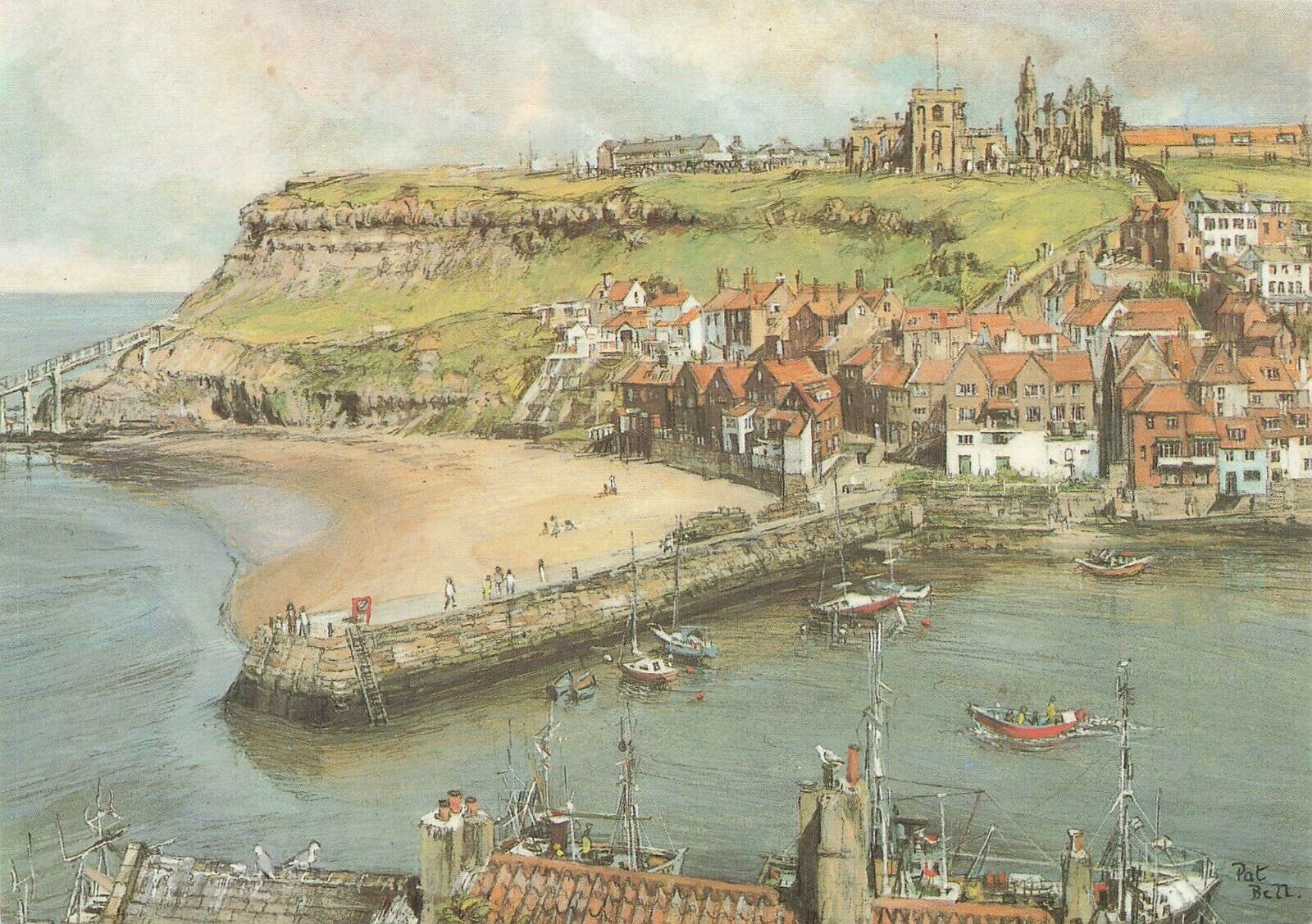 North Yorkshire Art Postcard Whitby Harbour by Pat Bell | Etsy