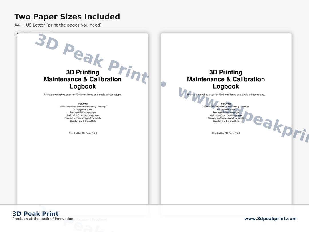 3D Printing Maintenance Logbook Printable (A4/US Letter) | Calibration ...