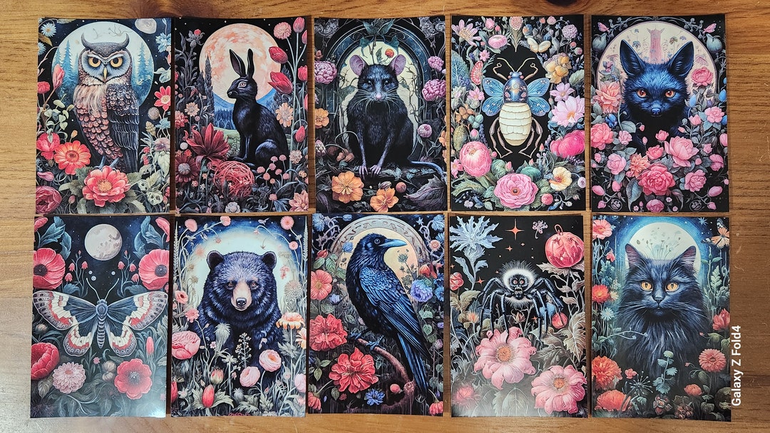 Set of 10 NEW Gothic Botanical Animals Flowers Postcards Great for ...