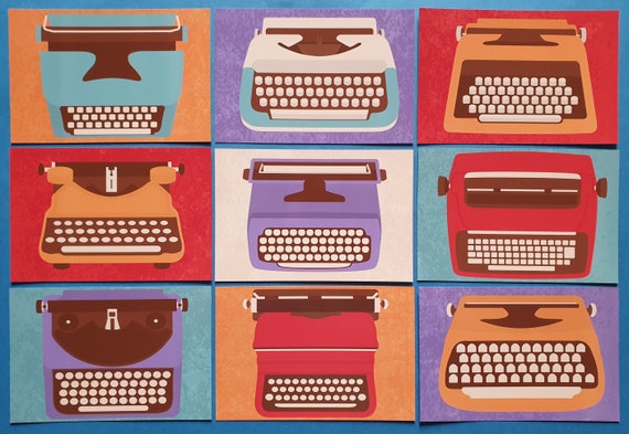 Set of 9 NEW Retro Vintage Typewriter Icon Postcards | Etsy UK