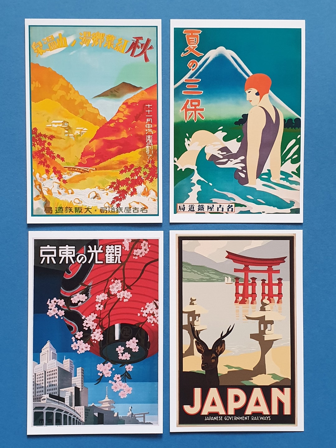 Postcards, Set of 4 NEW Stunning Japanese 1930's Repro Travel Posters ...