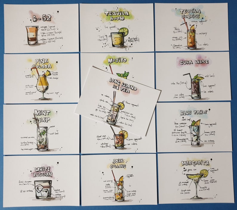 Set of 25 NEW Cocktail Recipe Postcards in Pack With Face Card - Etsy