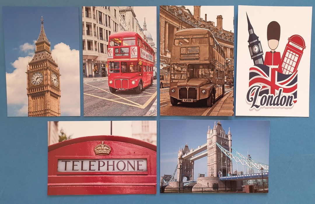 Set of 6 London Postcards England City View Street Travel Landscape ...