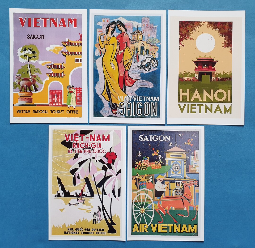 Postcards, Set of 5 NEW Stunning Vintage Vietnam Repro Travel Posters ...