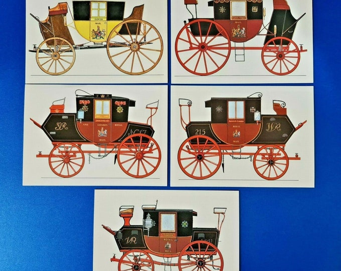 Set of 5 Royal Mail Postcards, Mail Coaches Dover, Exeter, Shrewsbury ...