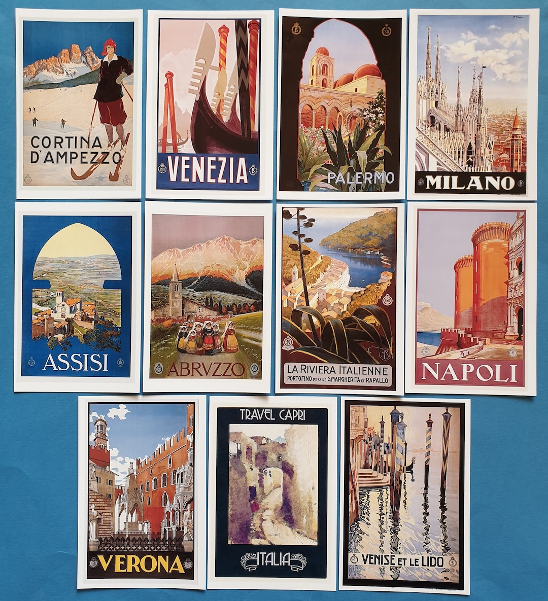 Postcards, Set of 11 NEW Stunning Vintage Italian Repro Travel Posters ...