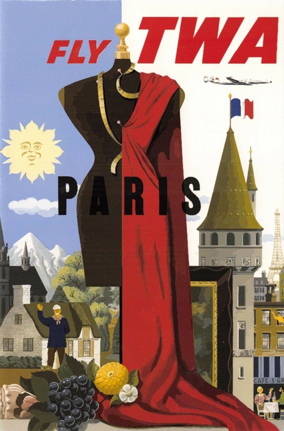 Vintage Reproduction Travel Poster Postcard Fly TWA Paris - Etsy