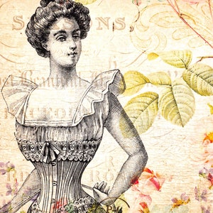 Postcard French Vintage Shabby Chic Style, Lady, Fashion, Corset ...