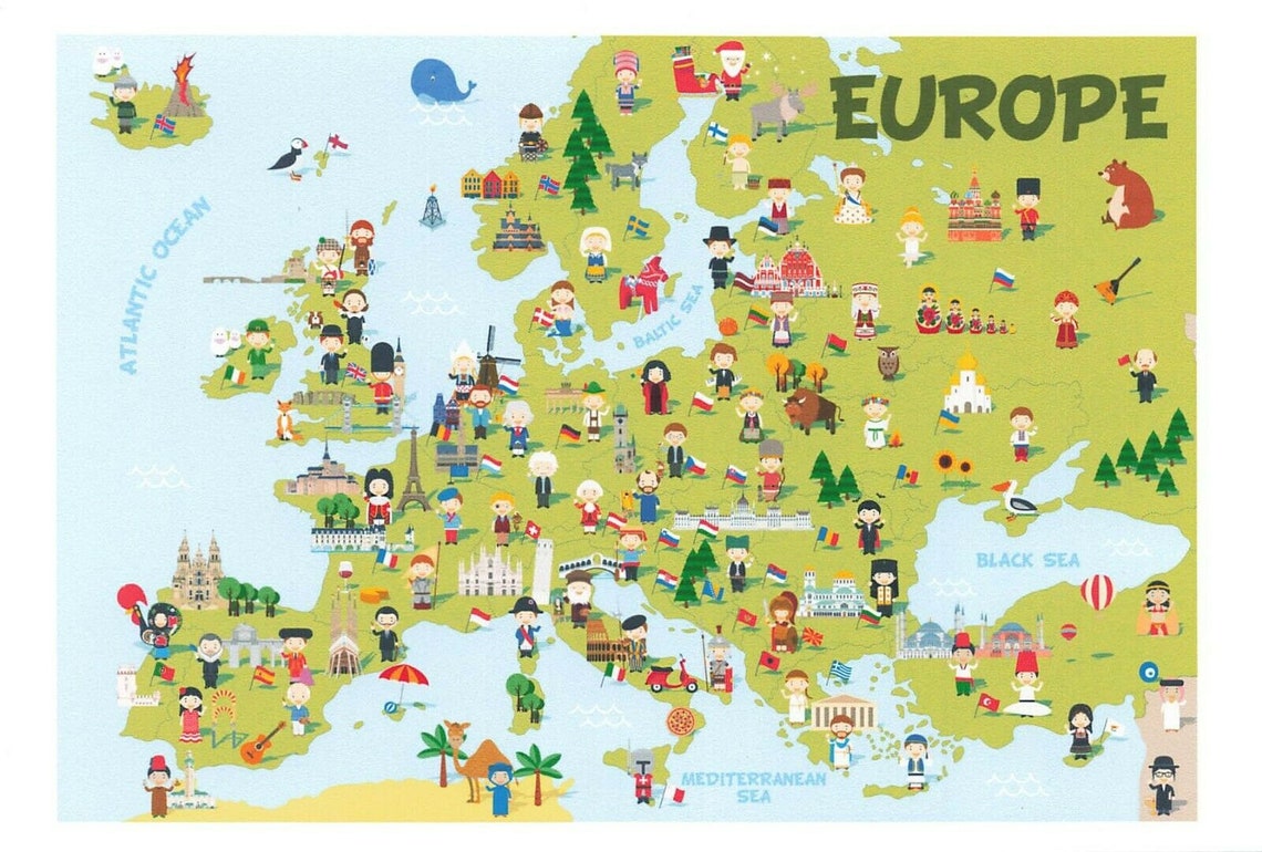 NEW Postcard European Cartoon Character Map Europe LP9 | Etsy
