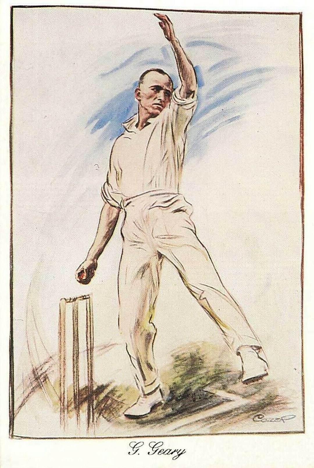 Cricket Cricketer Art Postcard George Geary Leicestershire & - Etsy