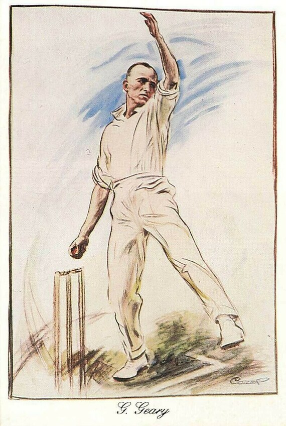 Cricket Cricketer Art Postcard George Geary Leicestershire & - Etsy