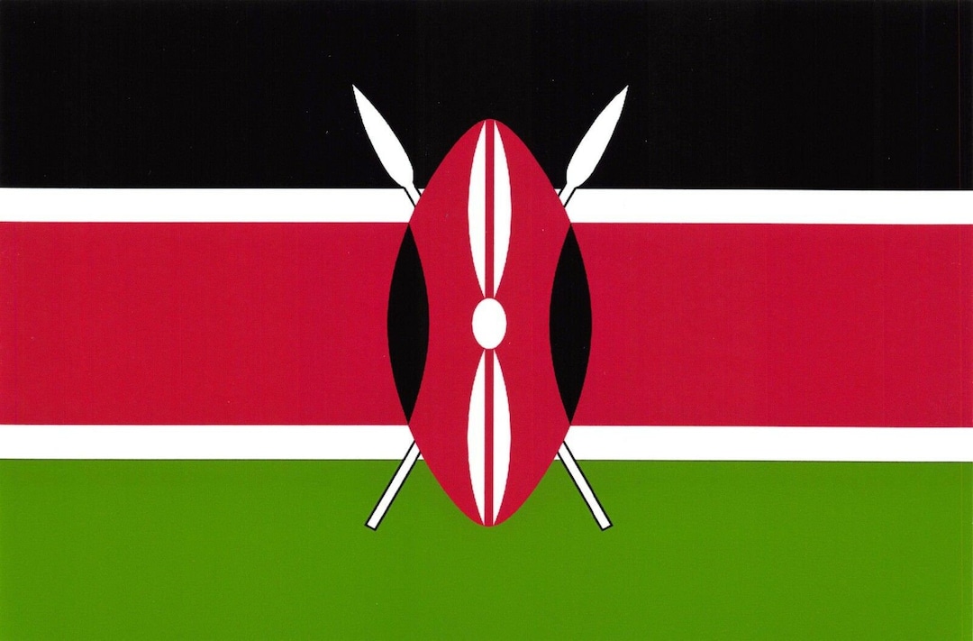Postcard National Flag of Kenya Maasai Shield and Spears Matt Matte ...