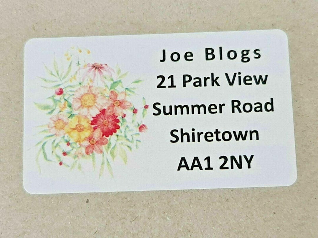 84 X Summer Flower Floral Bouquet Personalised Name & Address Labels ...