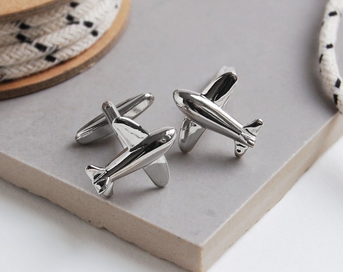 Handmade Airplane Cufflinks,men Airplane Jewelry,silver Jet Cufflinks ...