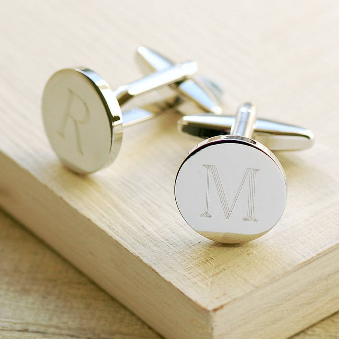Personalised Round Initial Cufflinks Engraved Round - Etsy UK