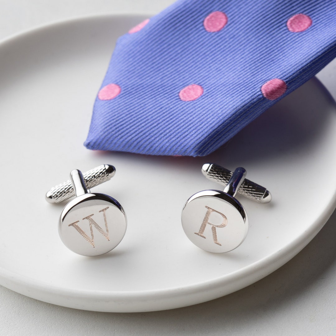 Engraved Round Initial Cufflinks, Personalised Letter Cufflinks ...