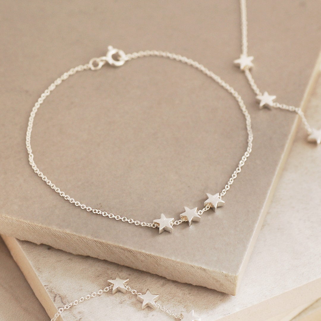 Sterling Silver Stars Bracelet, Silver Trio of Stars Bracelet, Shooting ...
