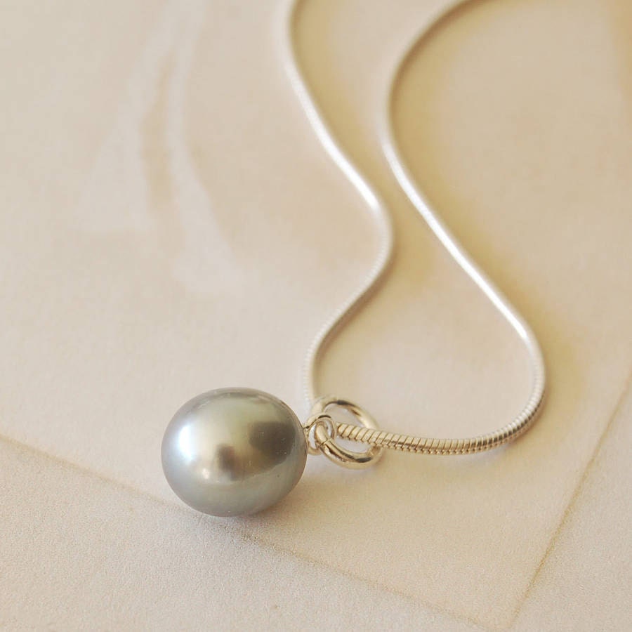 Grey Pearl Drop Necklace, Grey Pearl Pendant, Silver and Pearl Necklace ...