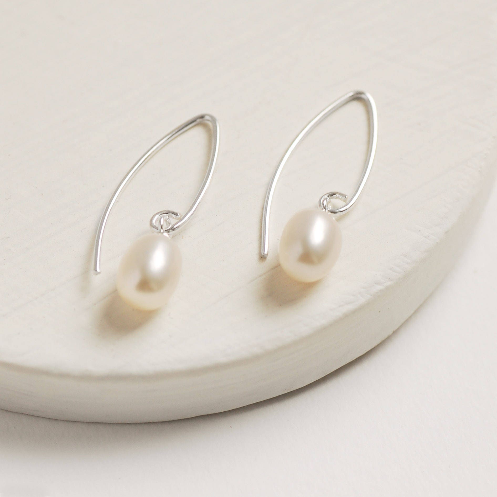 Long Ivory Pearl Drop Earrings, Ivory Pearl Wire Earrings, Freshwater Pearl Drop Earrings ...