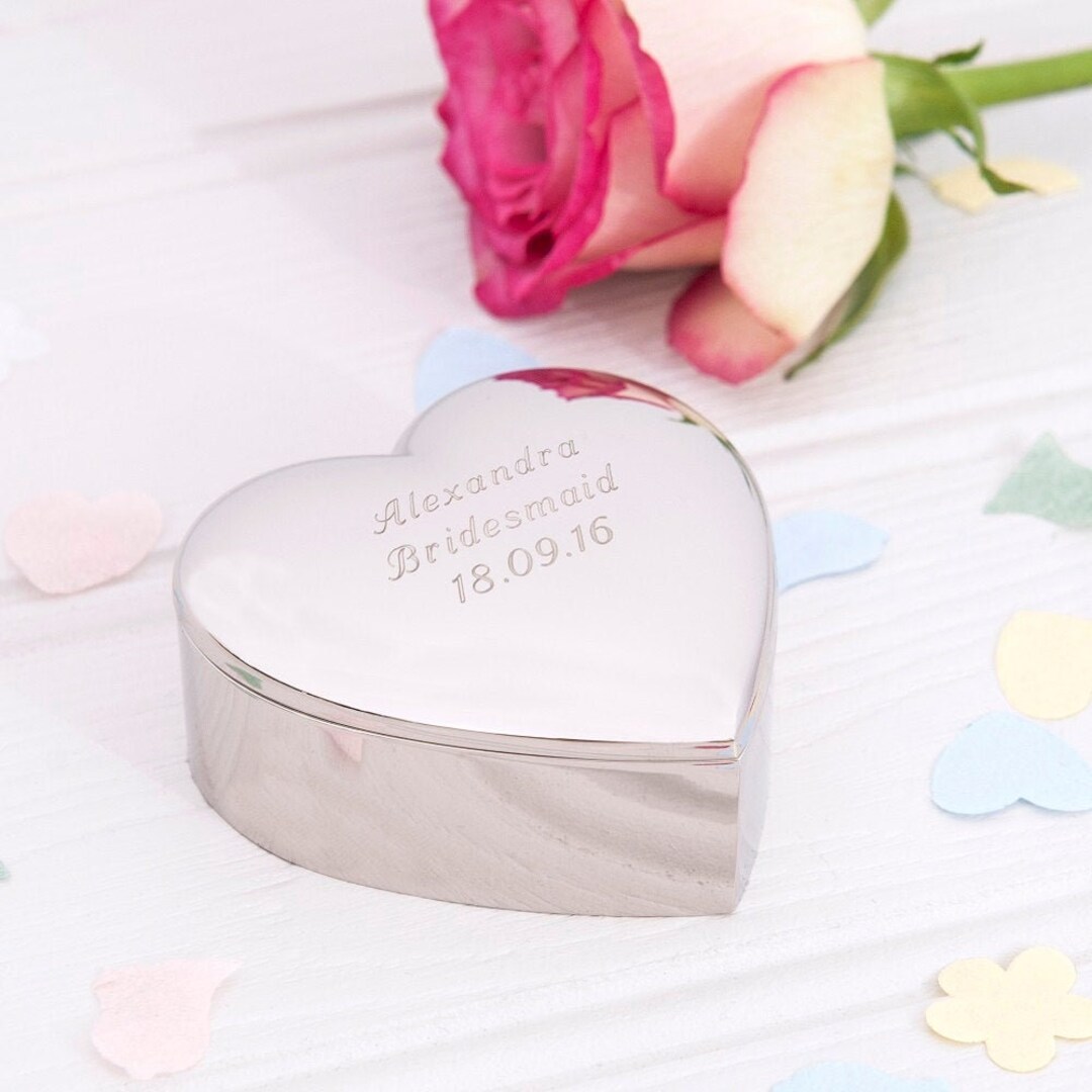 Personalised Heart Trinket Box, Engraved Jewellery Box, Silver Heart ...